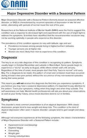 Major Depressive Disorder With A Seasonal Pattern - PsychU