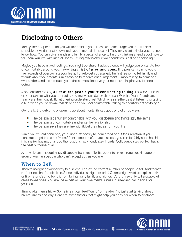 Disclosing To Others Fact Sheet - PsychU