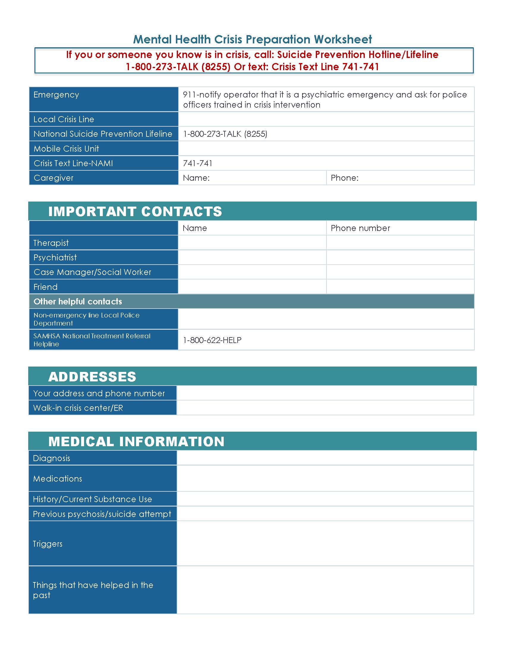 Mental Health Crisis Worksheet - PsychU